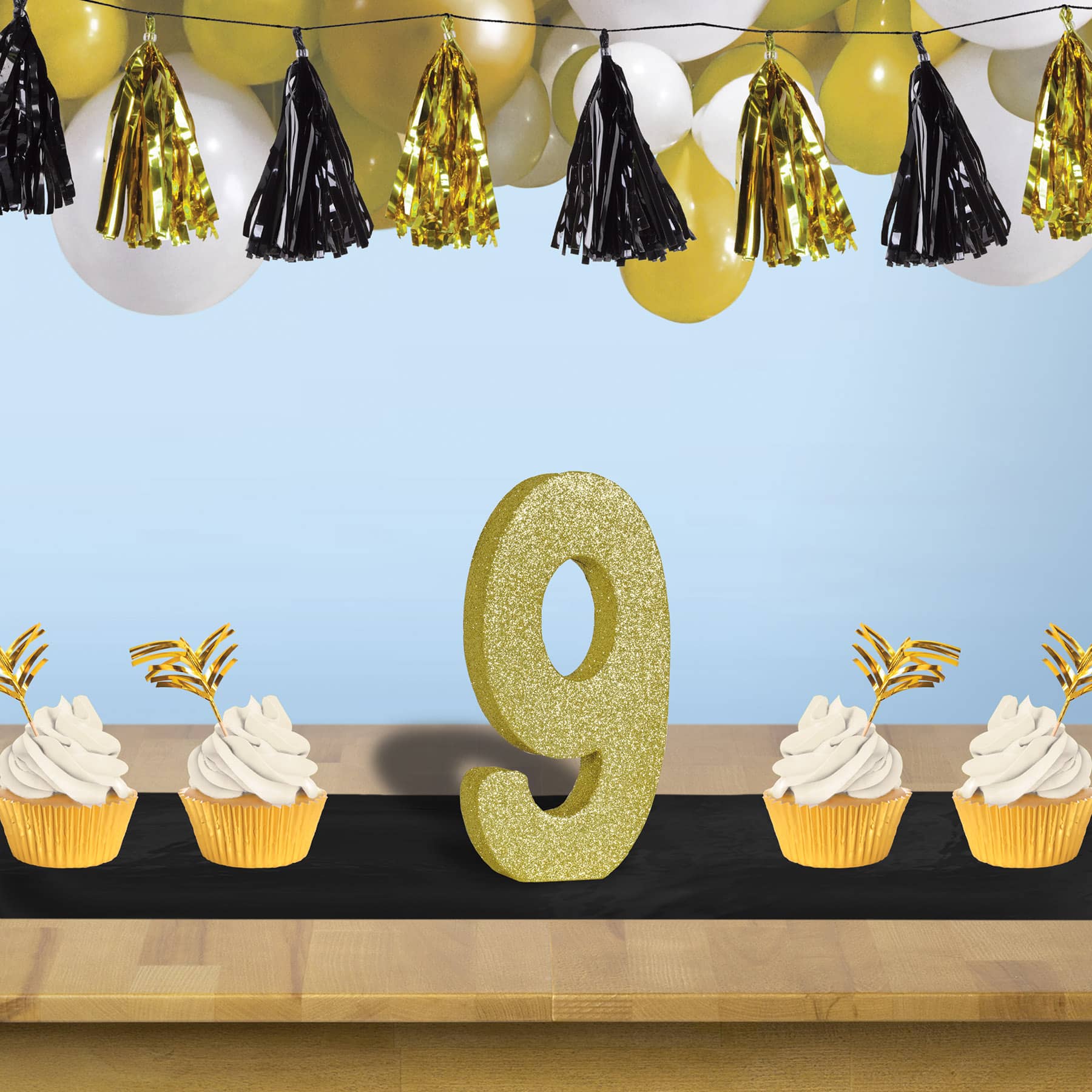 3-D Gold Glittered Number "9" Centerpiece