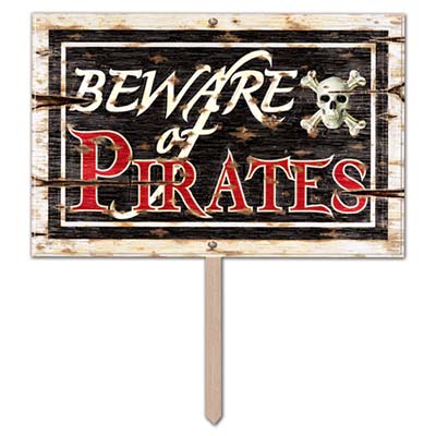 3-D Plastic Beware Of Pirates Yard Sign Pack of 6