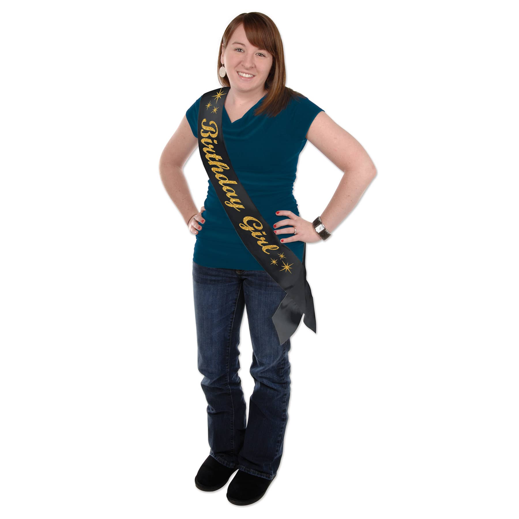 Gold Glittered Birthday Girl Satin Sash